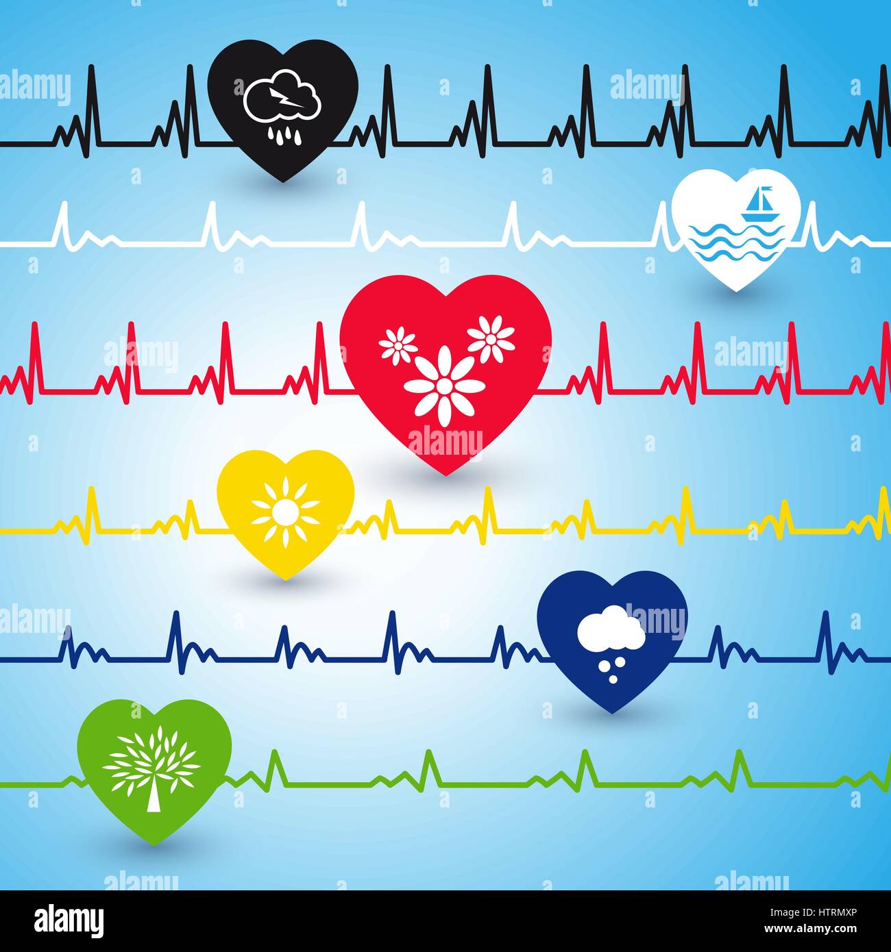 Several heartbeat lines with different heart condition. Vector ...