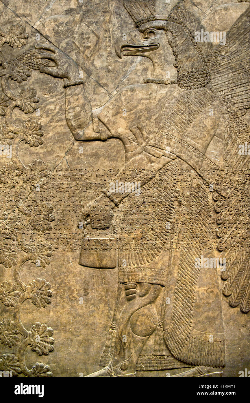 Assyrian relief sculpture panel of an eagle headed protective spirit ...