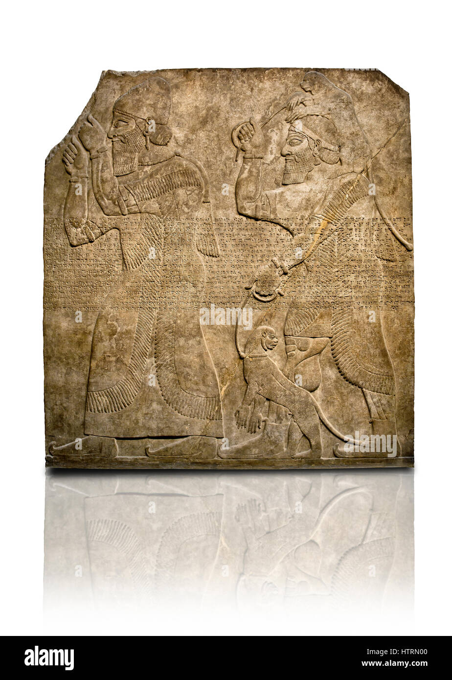Assyrian relief sculpture panel of Tribute bearers, the first one has a ...