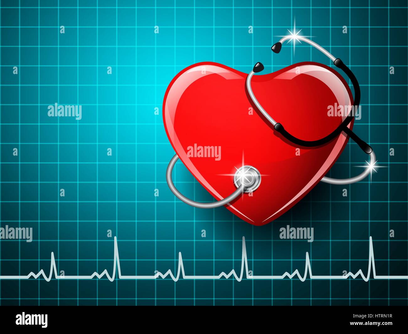 Stethoscope medical equipment, heart shape on the monitor screen ...