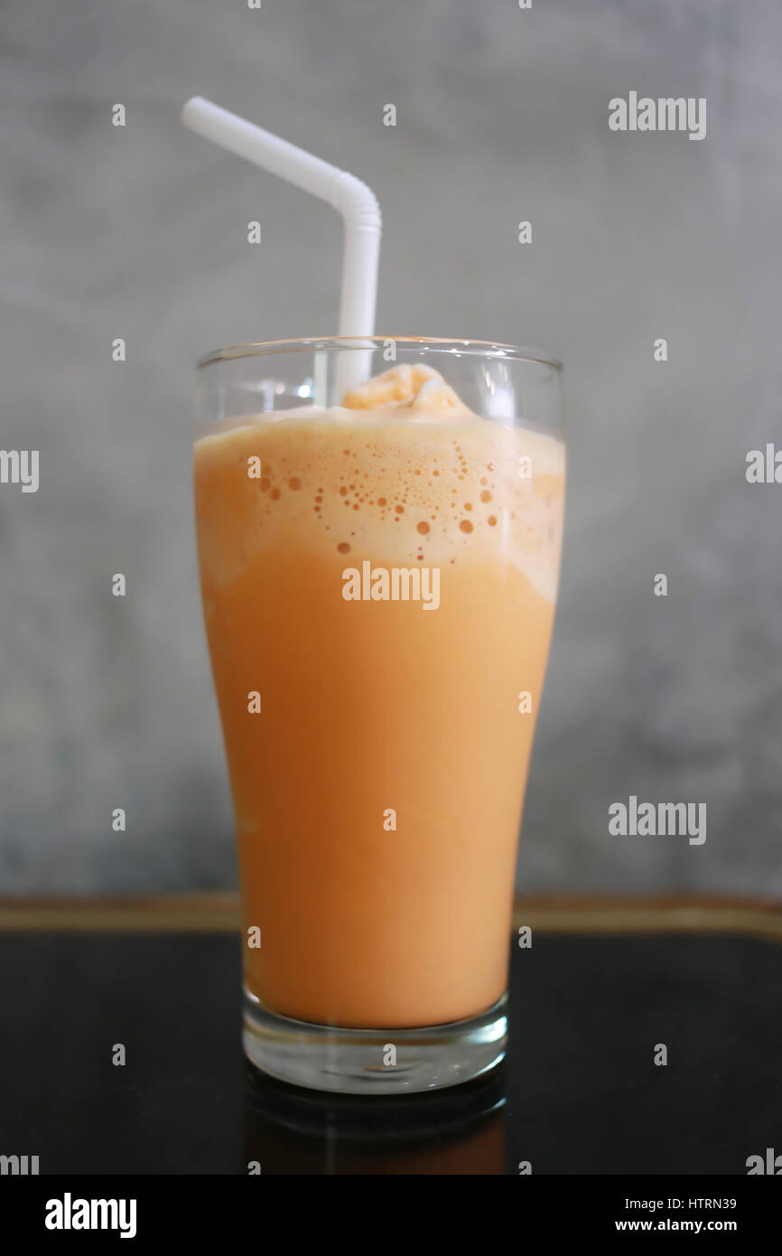 Cool Traditional Thai tea on food table of local beverage Thailand ...