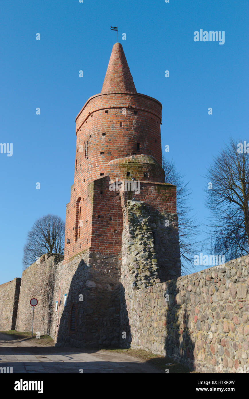 Prison tower in the medieval city walls of Strzelce Krajeńskie Stock ...