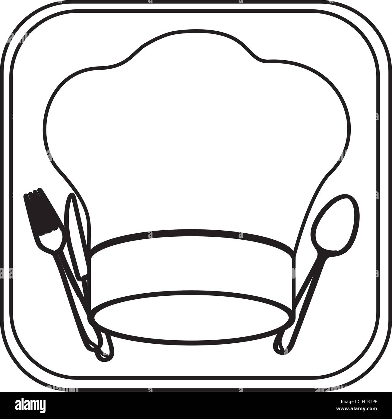 monochrome rounded square with chef hat and cutlery set Stock Vector ...