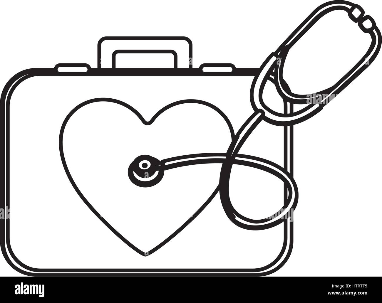 monochrome silhouette with first aid kit with symbol of heart and ...