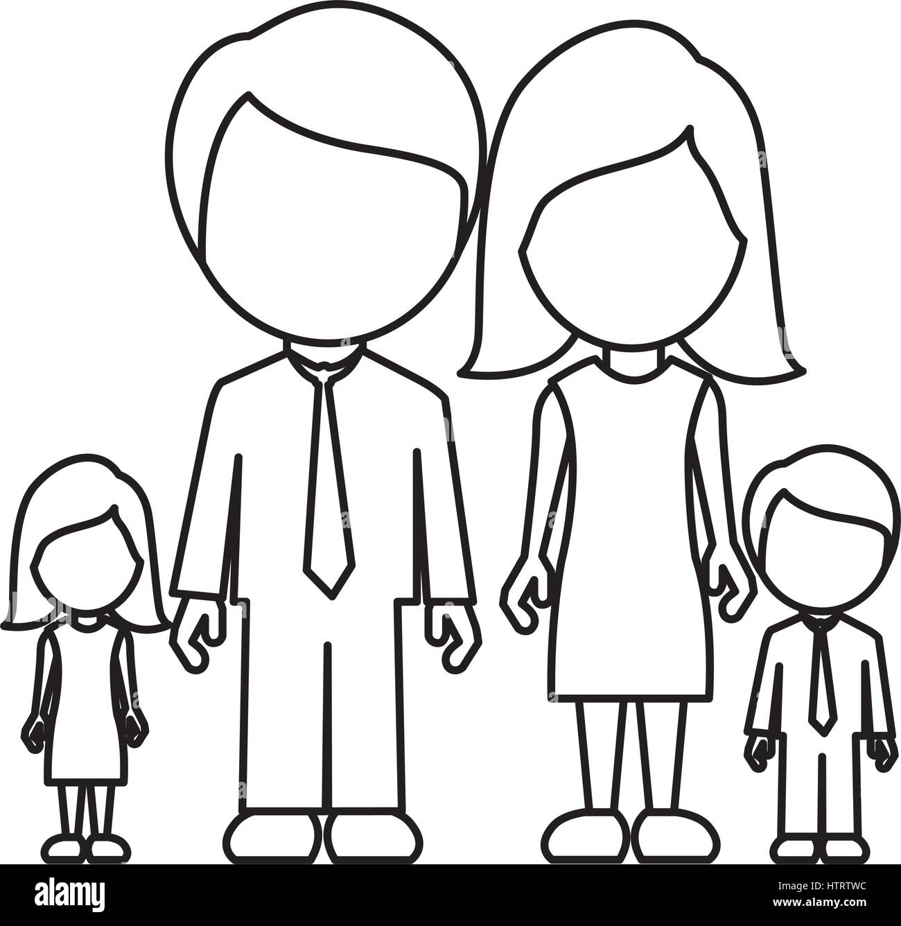 monochrome contour of faceless family group Stock Vector Image & Art ...