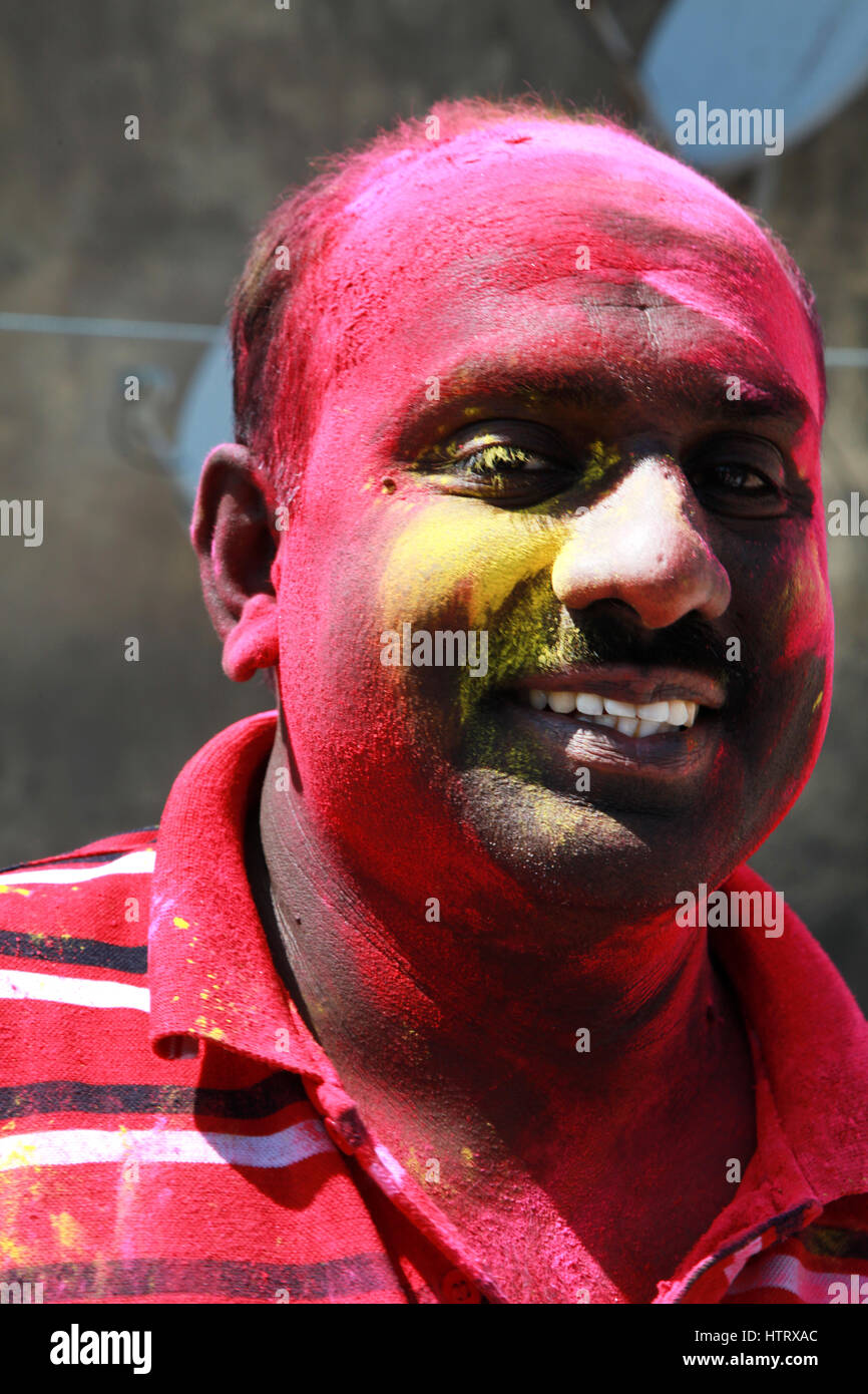Holi Celebration, Portrait of Young cute man, Holi is the festival of ...