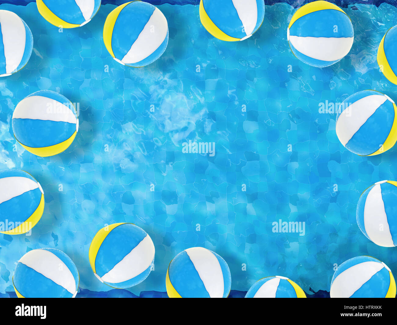 beach balls floating on pool top view with blank space Stock Photo - Alamy
