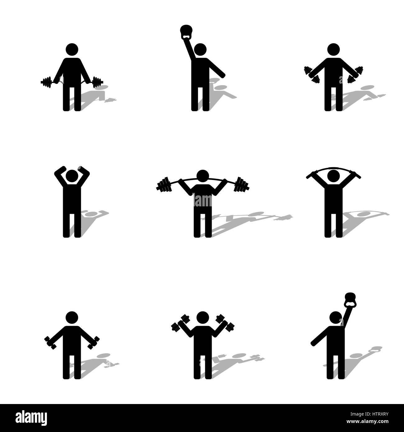 A set of silhouettes athlete performs exercises with shadow, second ...
