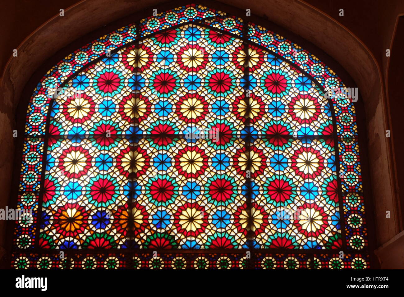 Stained glass window in Dolat Abad Garden, Yazd, Iran Stock Photo - Alamy