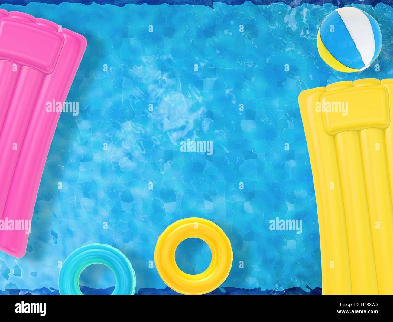 summer fun with inflatable toys floating on pool top view Stock Photo ...