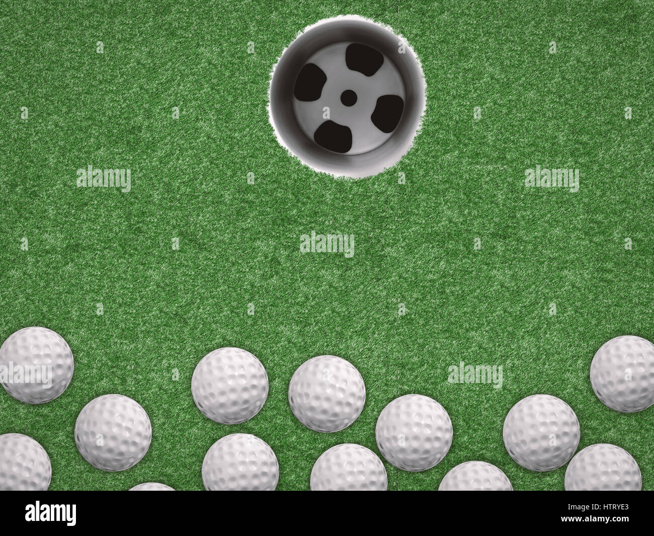 top view golf balls with golf cup on green background Stock Photo - Alamy