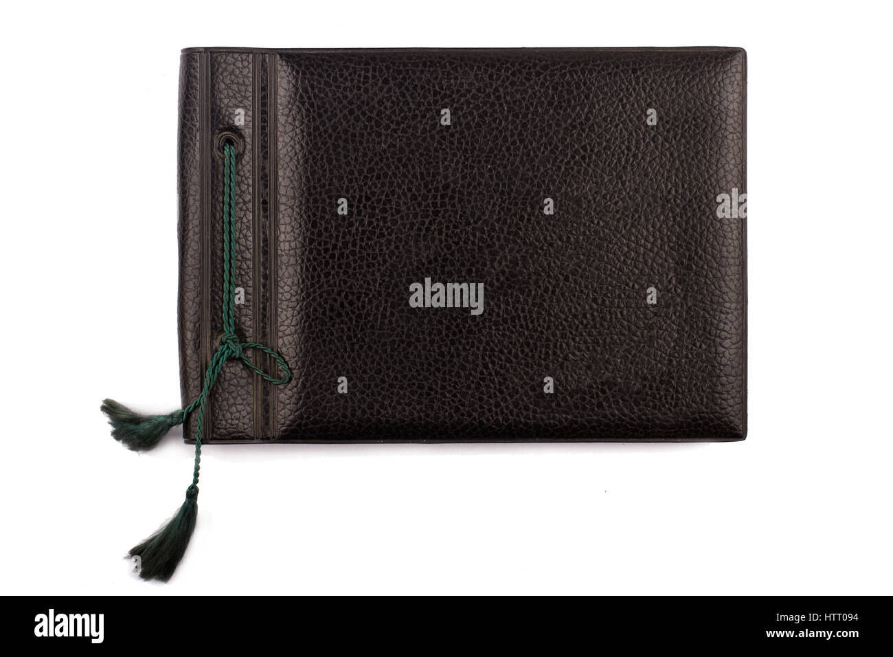 top view of vintage photo black album cover with rope bindings isolated ...