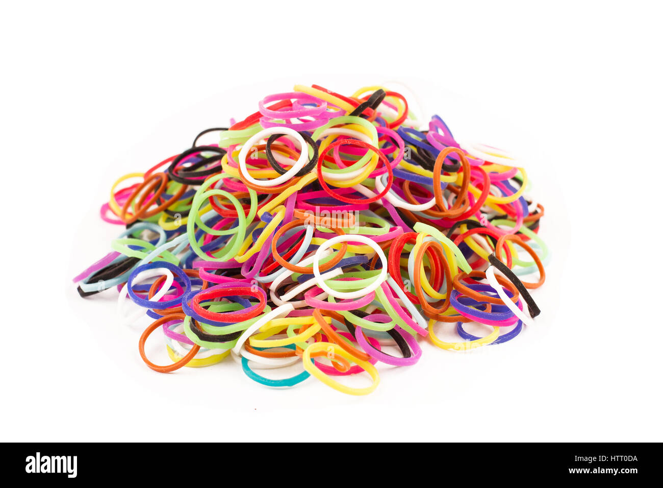 horizontal top view background of many multicolored rubber elastic ...