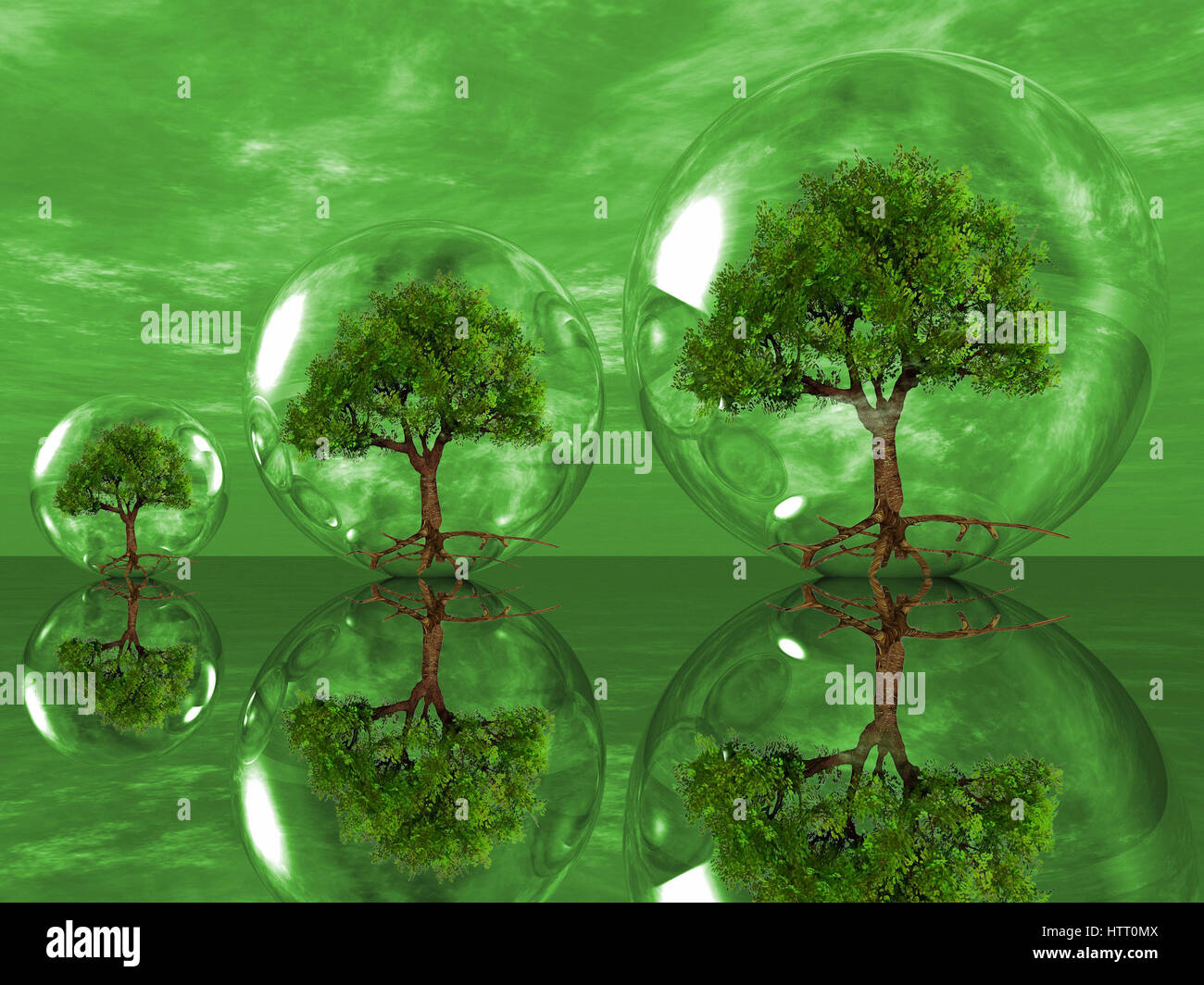 the green trees in bubbles Stock Photo - Alamy