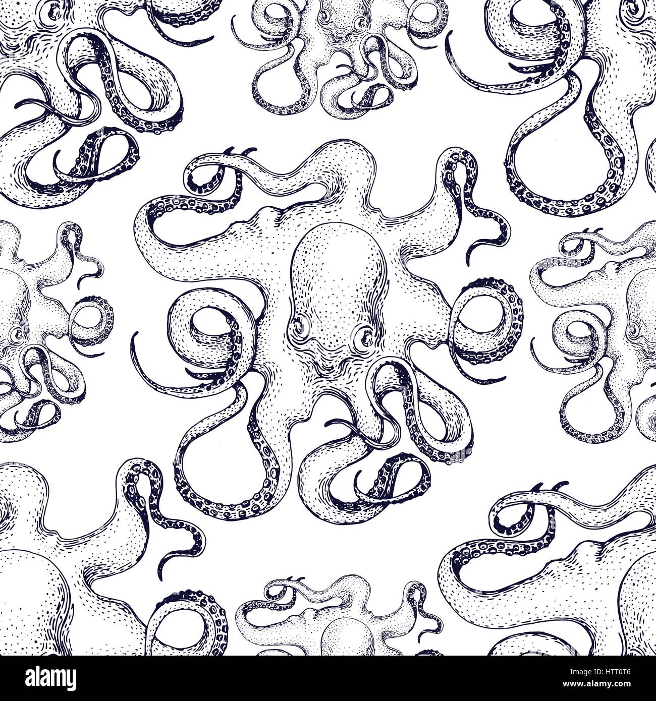Hand drawn octopus vector seamless pattern Stock Vector Image & Art - Alamy