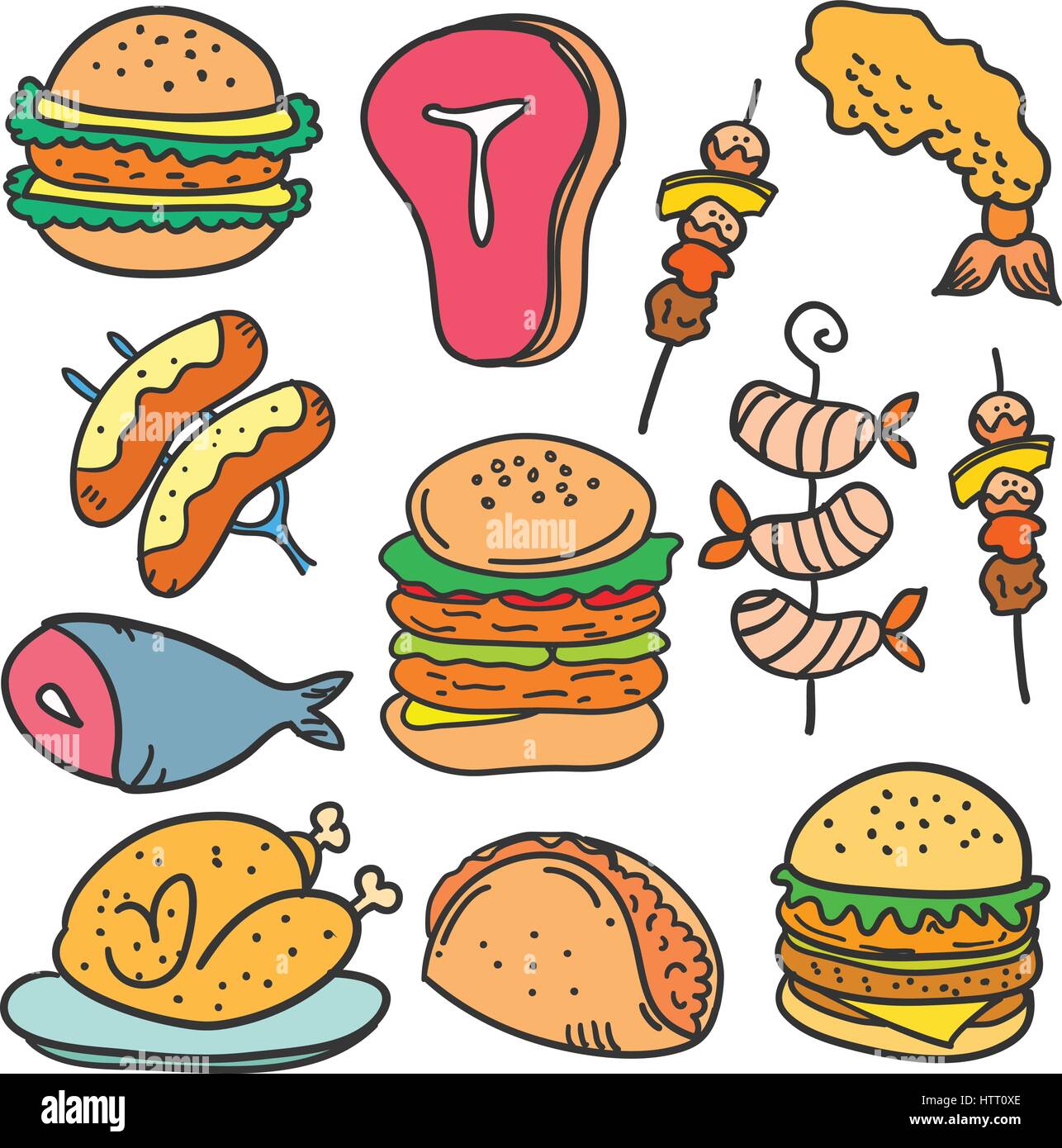 Doodle various burger fast food hi-res stock photography and images - Alamy