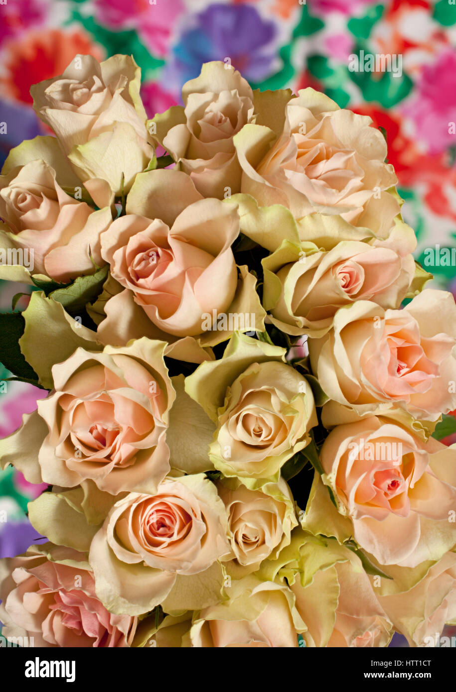 Flowers roses beautiful bouquet, background overhead shot Stock Photo ...