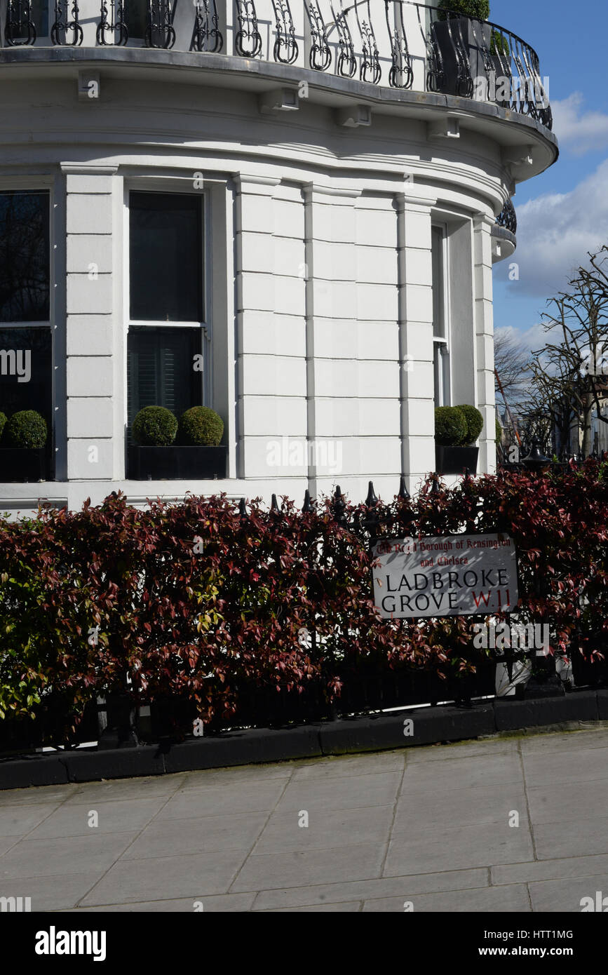 Ladbroke Grove street sign on corner of street, west London, UK Stock ...