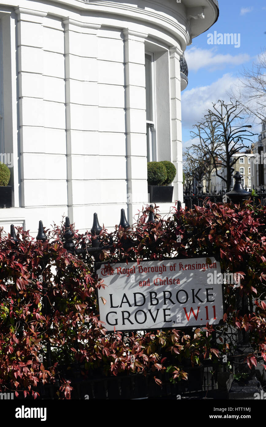 Ladbroke Grove street sign on corner of street, west London, UK Stock ...