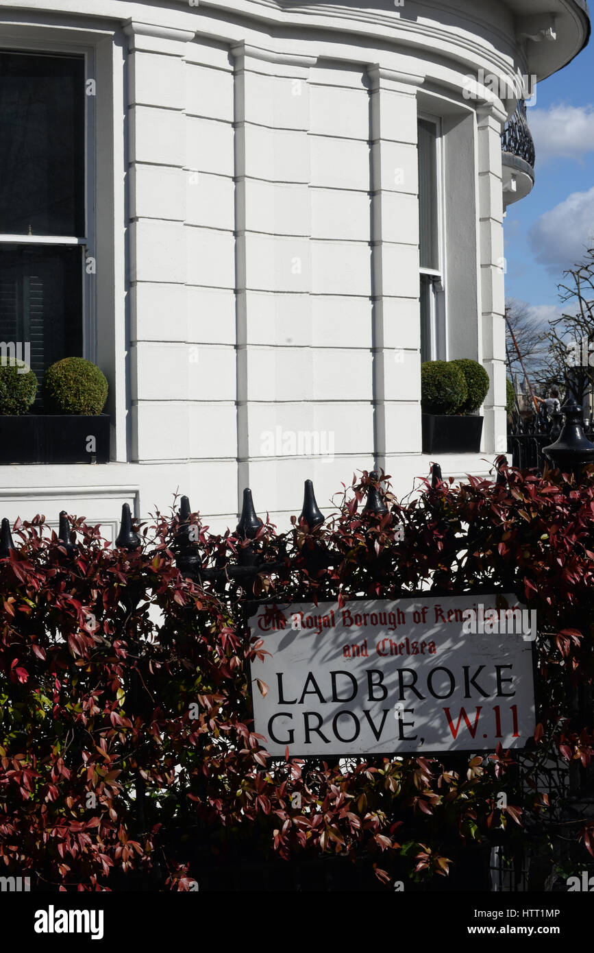 Ladbroke Grove street sign on corner of street, west London, UK Stock ...