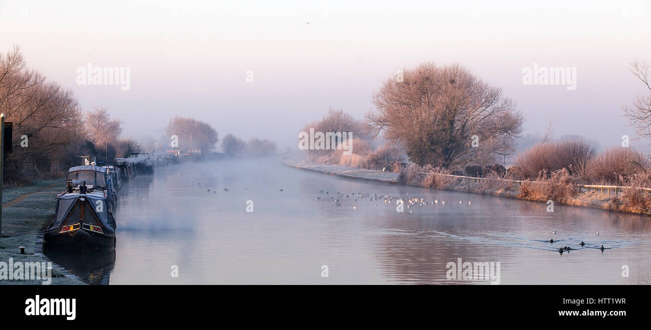 The Gloucester and Sharpness Canal on a cold winter's morning, from ...