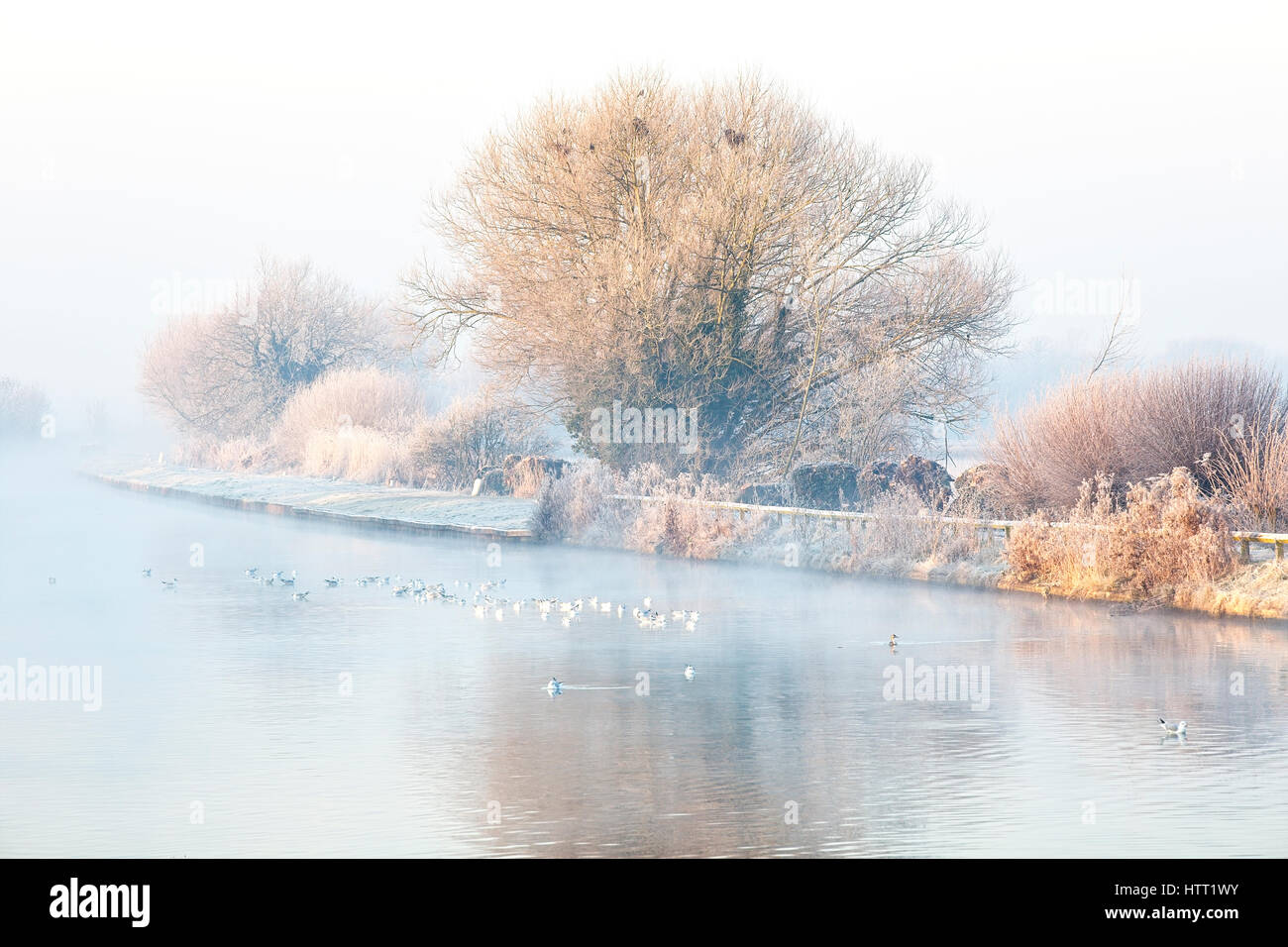 The Gloucester and Sharpness Canal on a cold winter's morning, from ...
