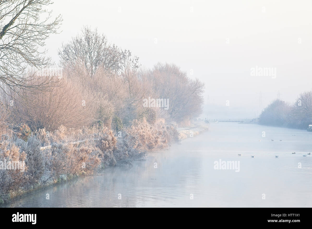 The Gloucester and Sharpness Canal on a cold winter's morning, from ...