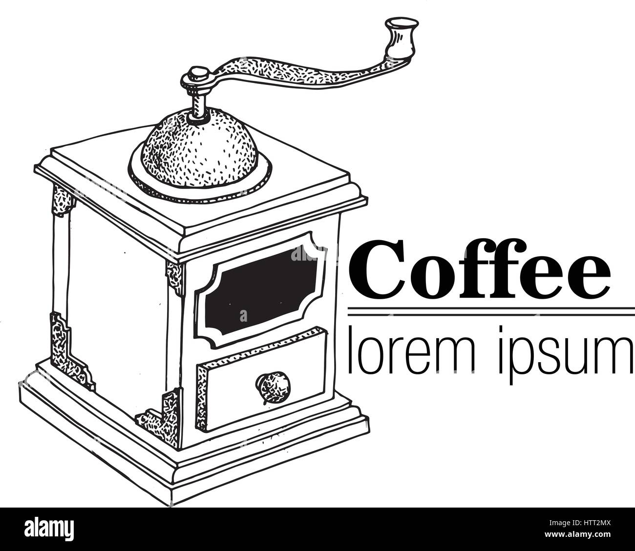 Vintage Style logo with coffee grinder. Vector Illustration Stock ...