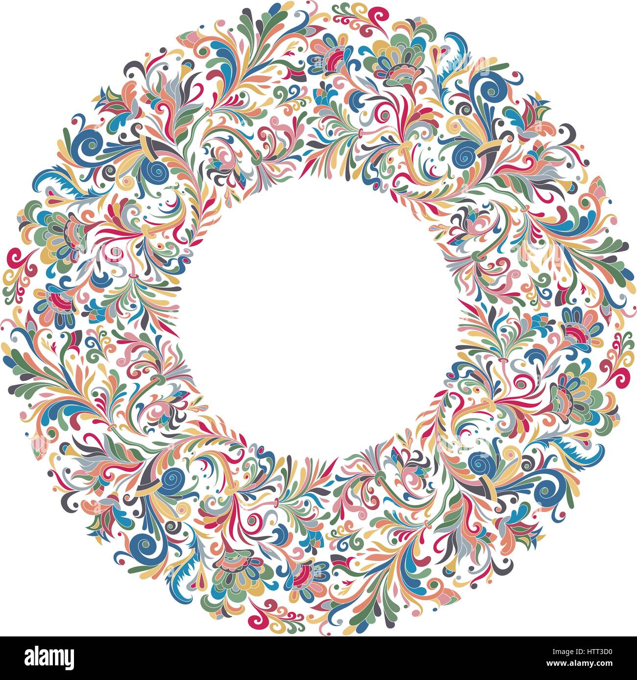 Vector circle frame, wreath design made of doodle flowers. Circle ...