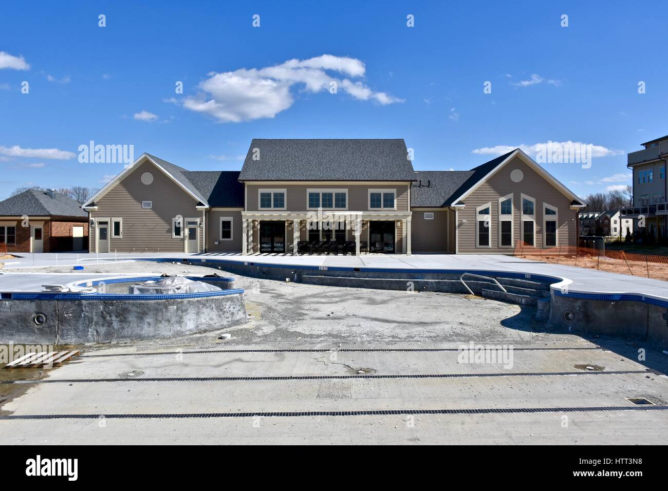 Pool construction at club house Stock Photo - Alamy