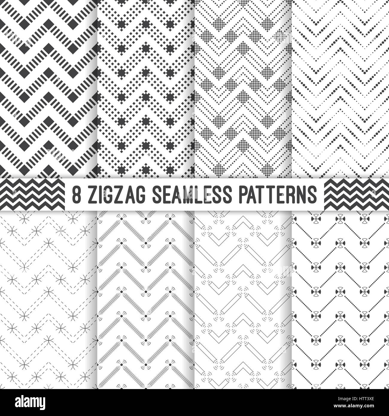 Seamless pattern. Set of eight abstract zigzag backgrounds. Modern ...