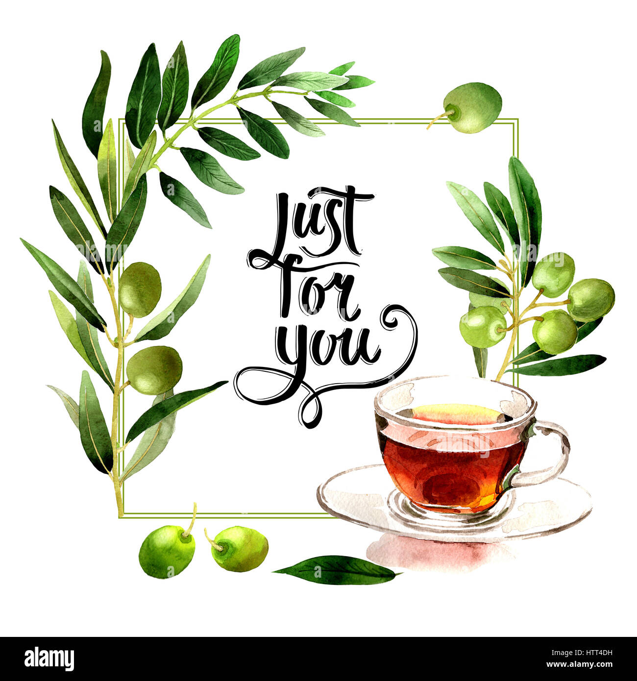 Olive tree frame in watercolor hi-res stock photography and images - Alamy