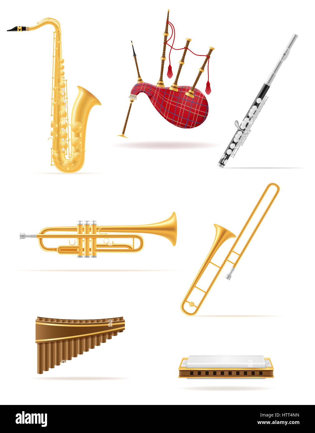 wind musical instruments set icons stock illustration isolated on white ...