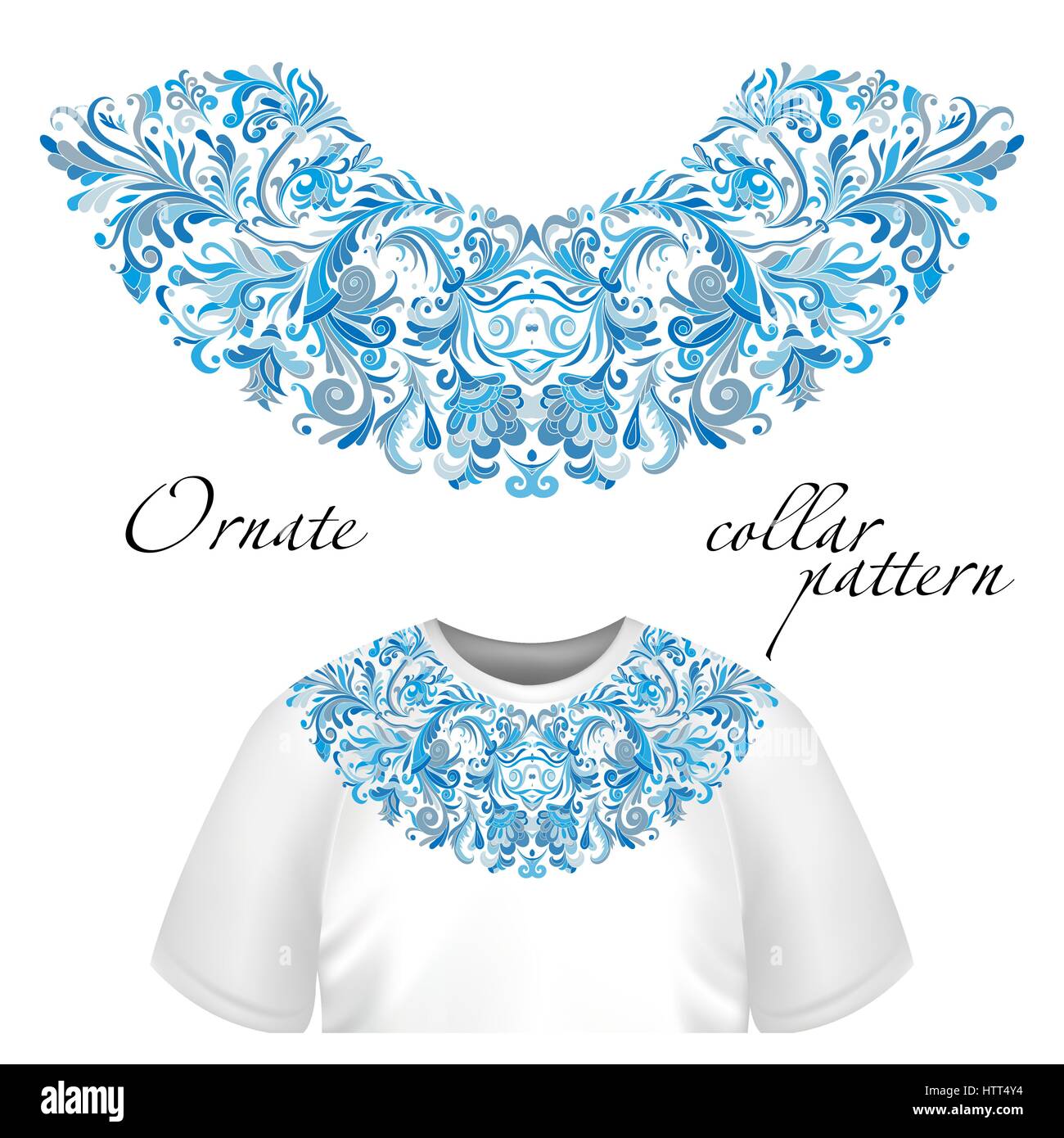 Vector design for collar t-shirts and blouses. Colorful ethnic flowers ...