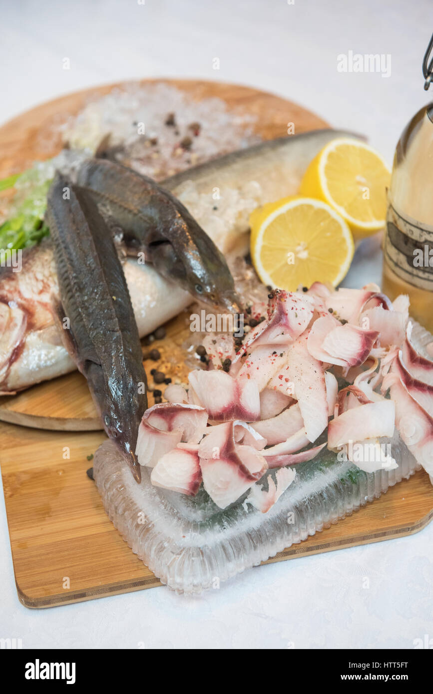 Sliced frozen raw fish from whitefish species - white salmon, whitefish ...