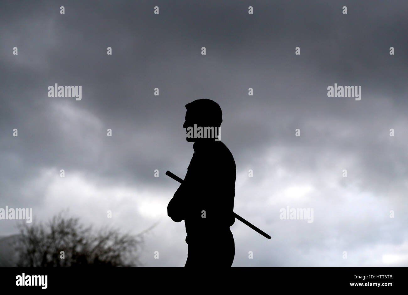 The newly unveiled AP McCoy statue in silhouette during Champion Day of ...