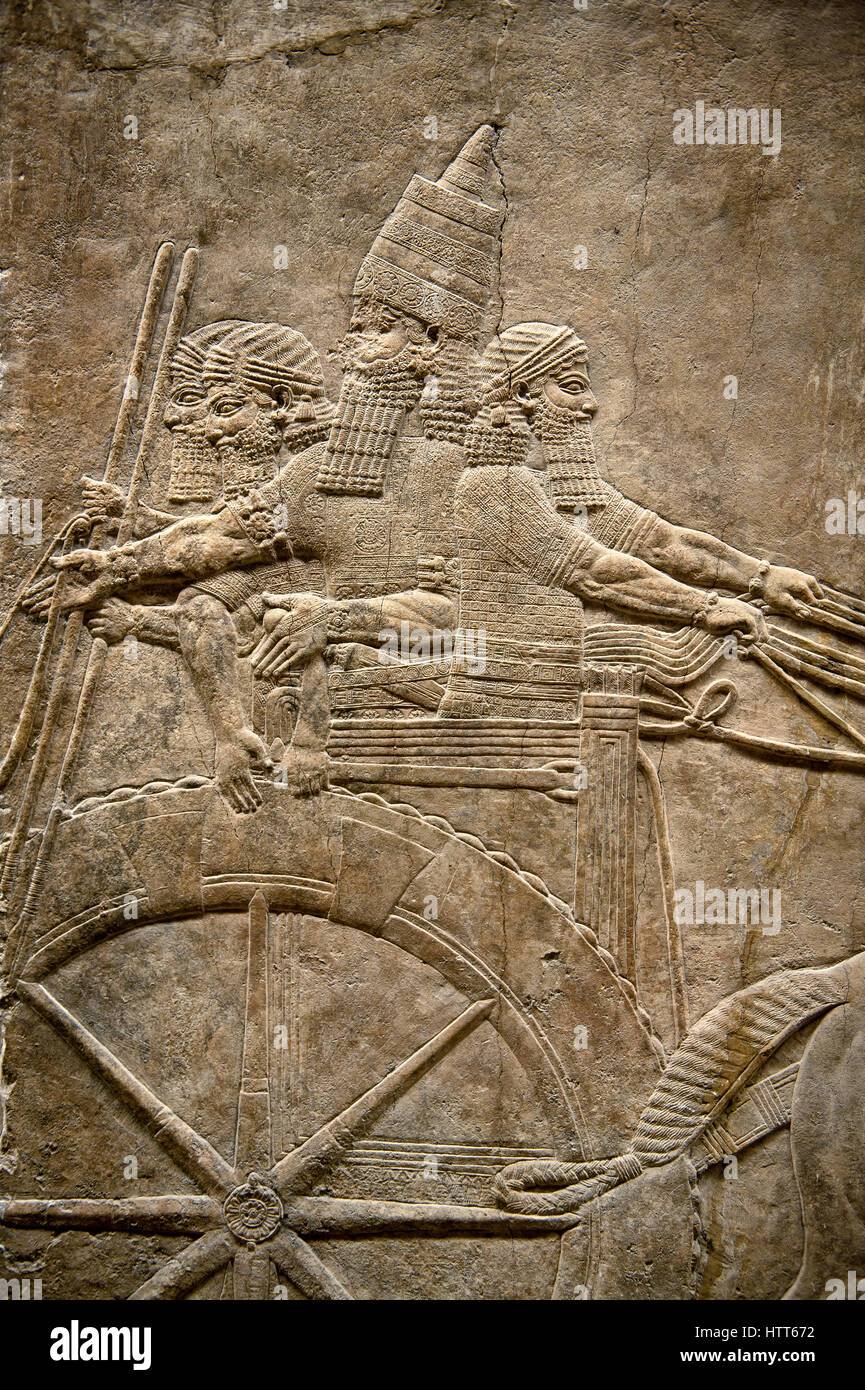 Assyrian relief sculpture panel of Ashurnasirpal on his chariot at the ...