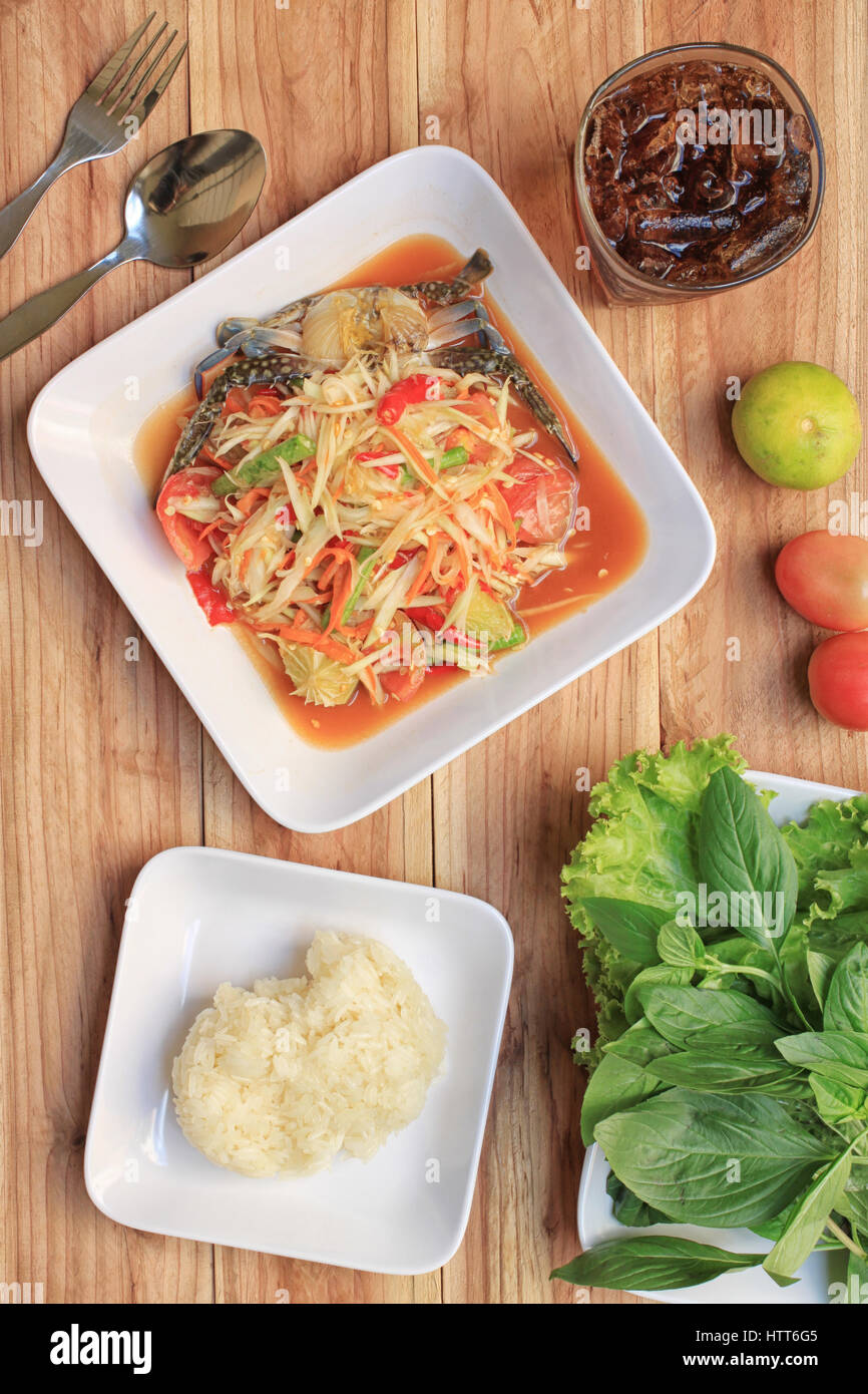 Top view Papaya salad of somtum in Thai food style for design diet ...