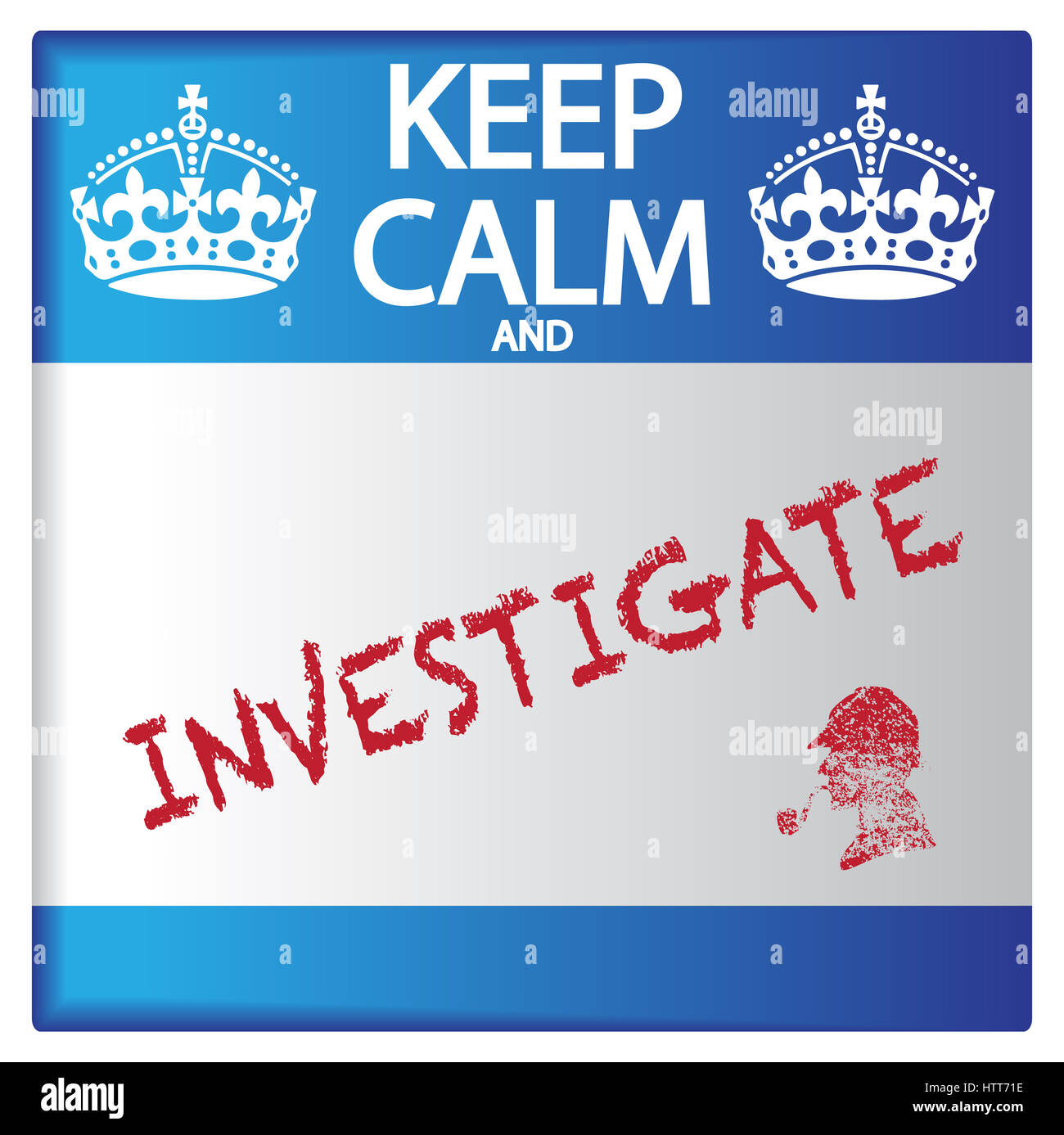 A keep calm and investigate sticker isolated on a white background ...