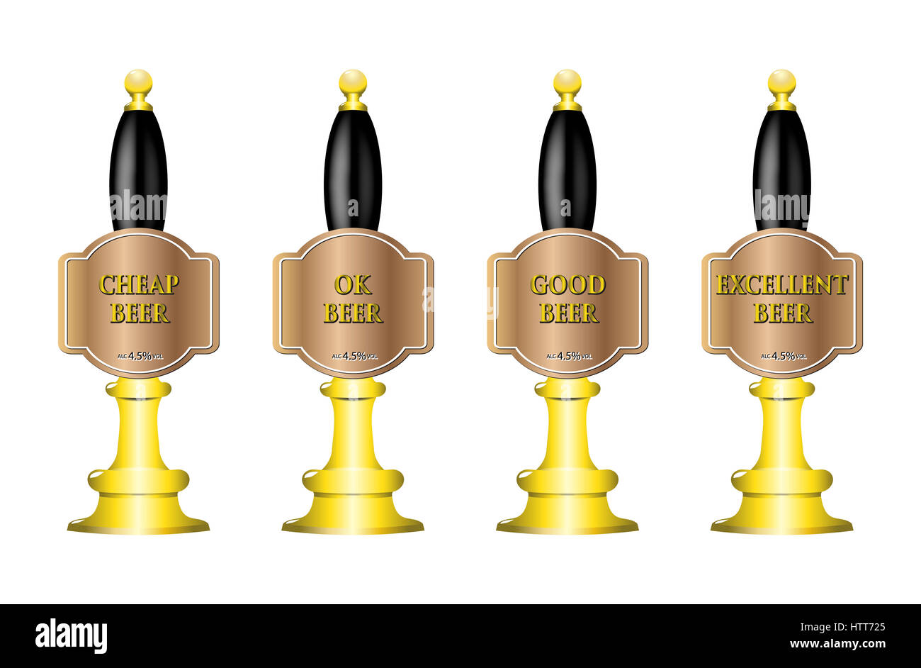 4 beer pump design with text isolated on a white background Stock Photo ...