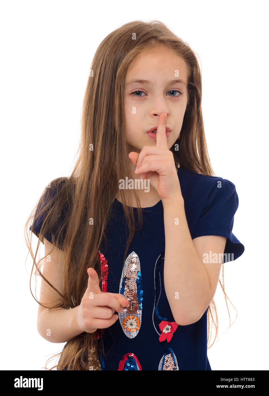 Beautiful Little Girl with Silence Gesture Isloated on White Stock ...