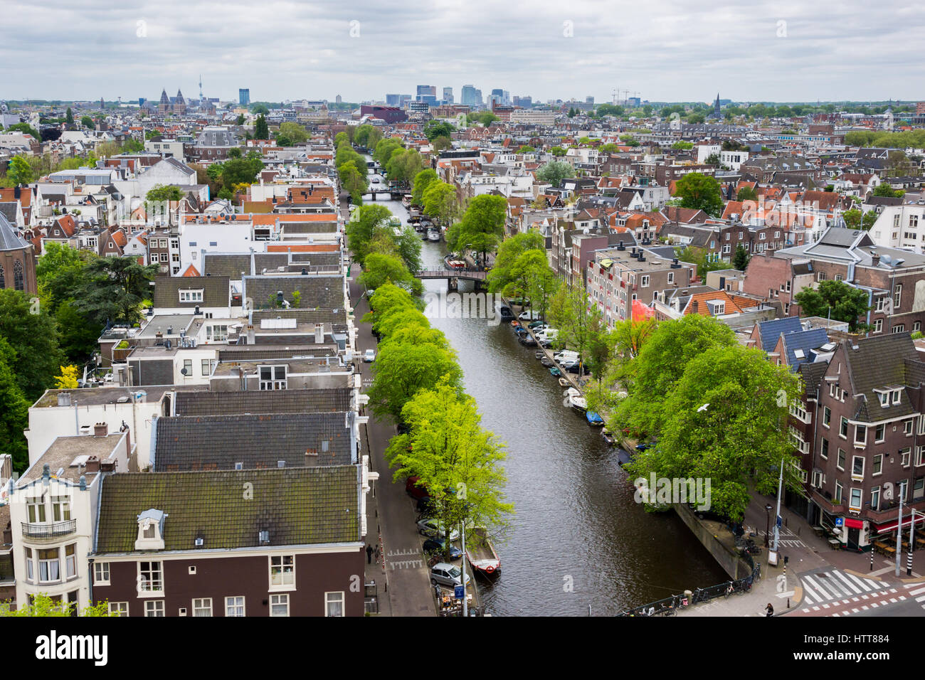 Amsterdam city, The Netherlands, from above with tree lined canal ...