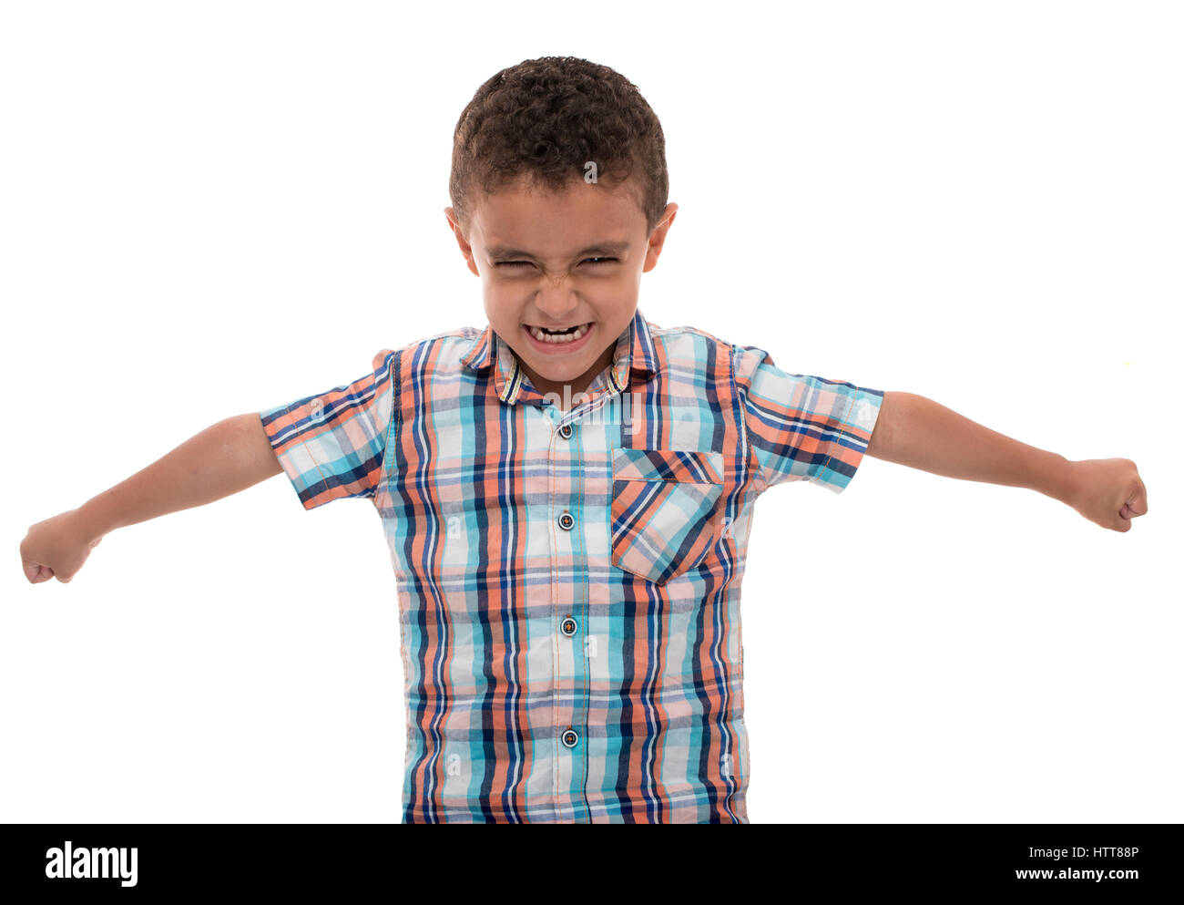 Young Powerful Fierce Boy Isolated on White Stock Photo - Alamy