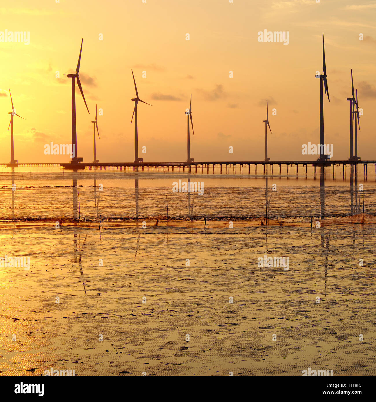 Group wind turbines of Bac Lieu wind power plant at Mekong Delta ...