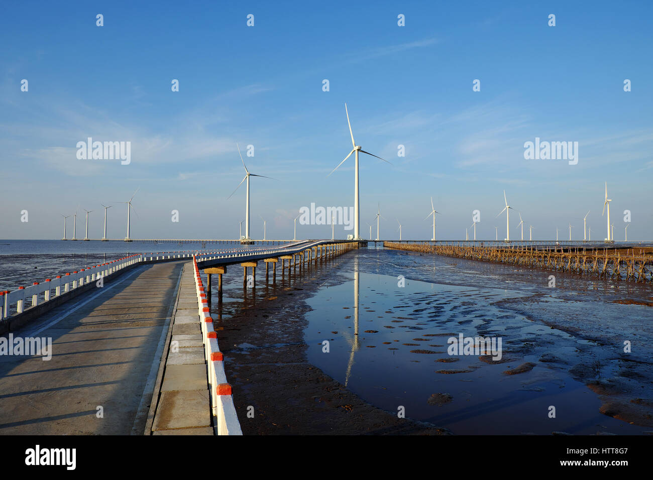 Group wind turbines of Bac Lieu wind power plant at Mekong Delta ...
