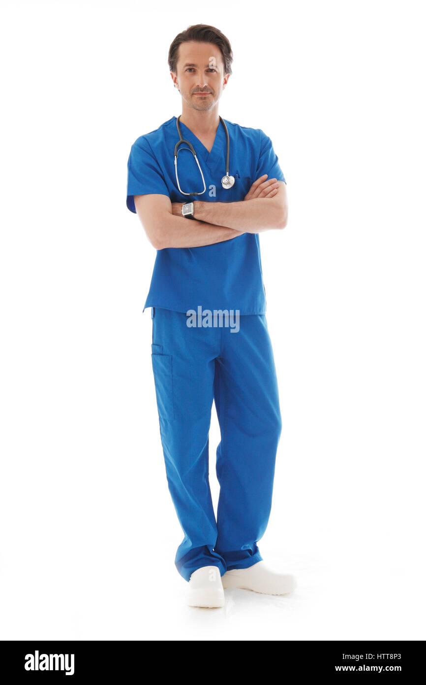 Confident male doctor in blue Cut Out Stock Images & Pictures - Alamy
