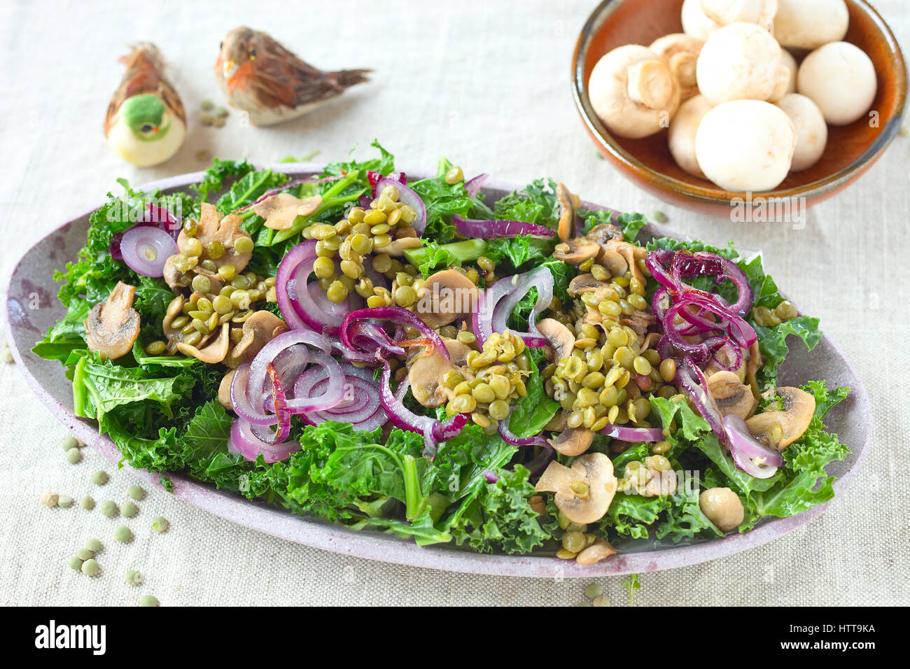 Fried champion mushrooms and red onion on a bread slices Stock Photo ...