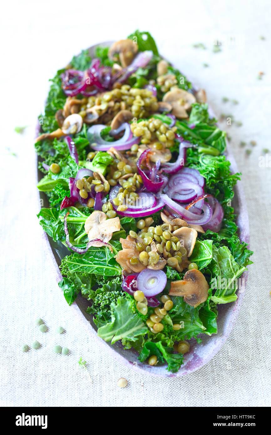Fried champion mushrooms and red onion on a bread slices Stock Photo ...