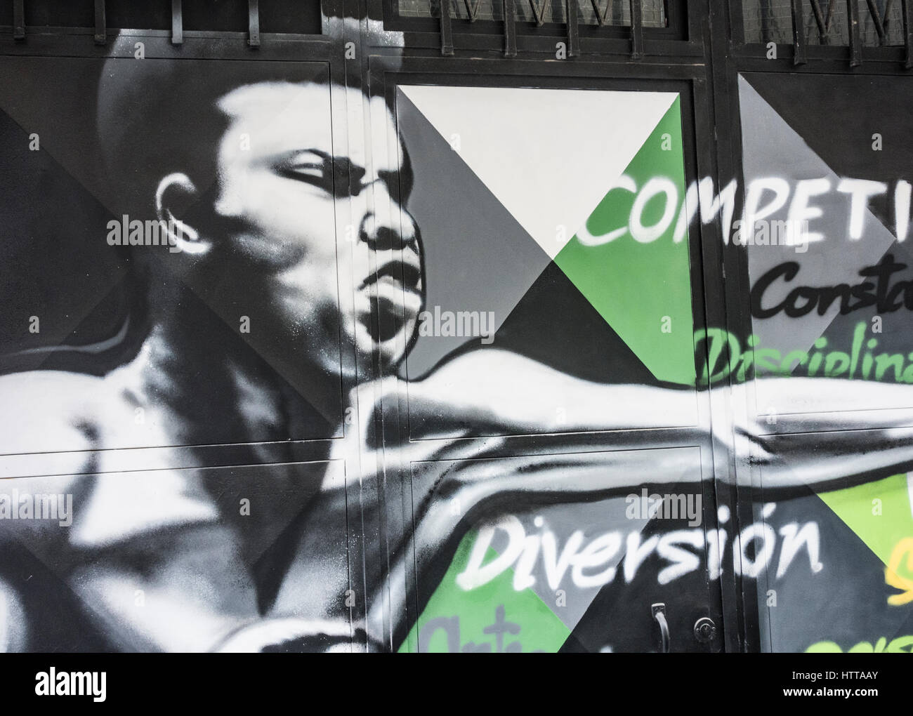 Muhammad Ali artwork on Gym door in Spain Stock Photo - Alamy