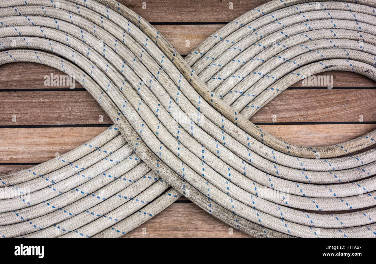 Neatly coiled rigging ropes on boat Stock Photo - Alamy